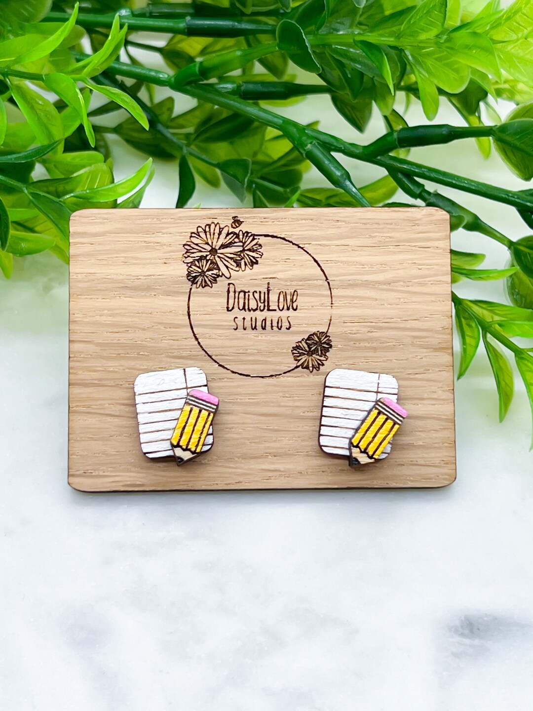 Paper Pencil Studs, Teacher Wood Stud Earrings, Hand Painted Minimalist ...