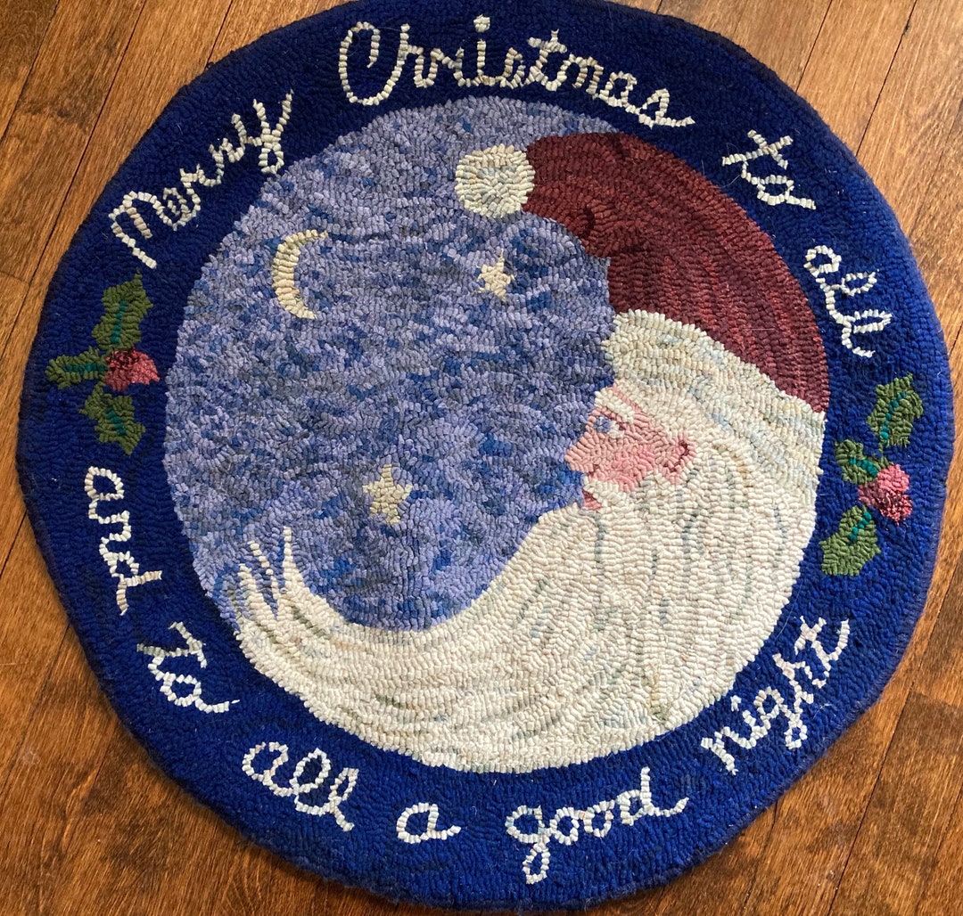 GOOD NIGHT SANTA Hand Hooked Round Rug New Earth Designs - Etsy