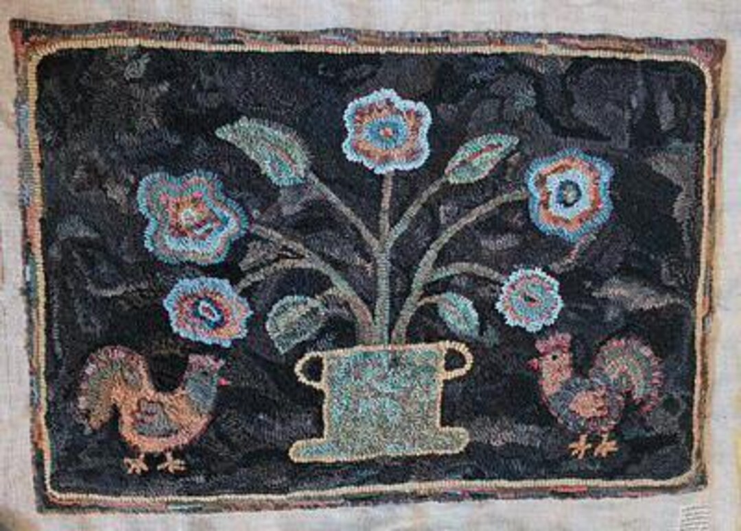 Posey Pot and Chicks RUG HOOKING PATTERN © by Lib Callaway on Linen - Etsy