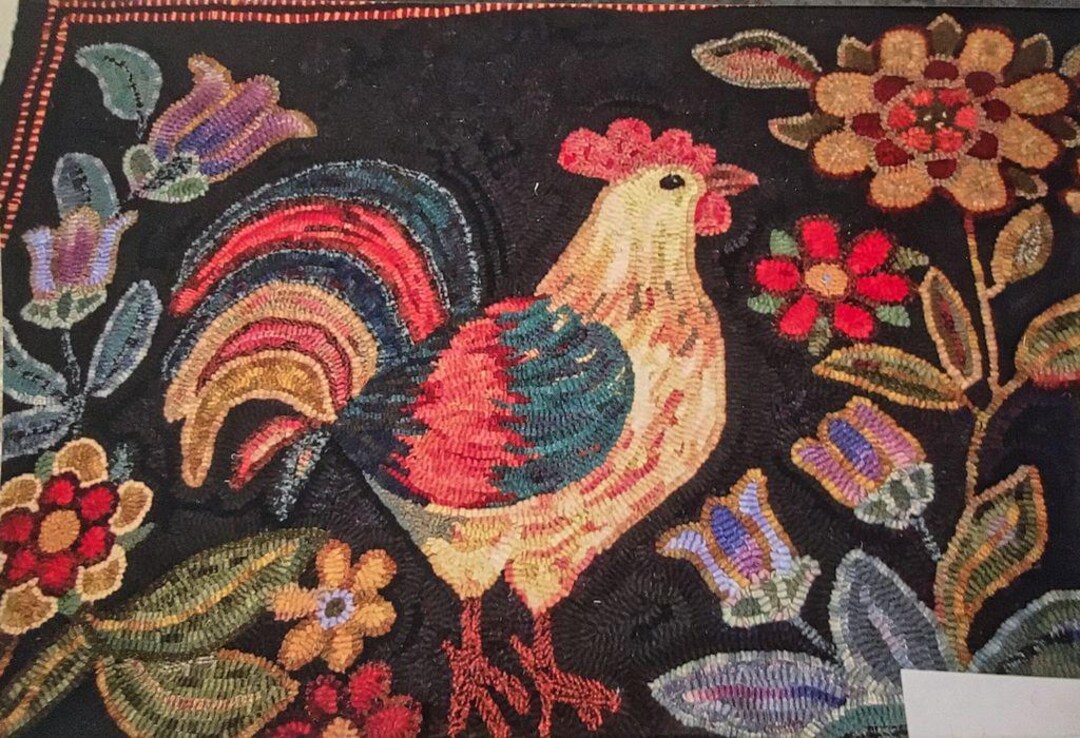 FLOWER ROOSTER Rug Hooking PATTERN © by Lib Callaway on Linen - Etsy