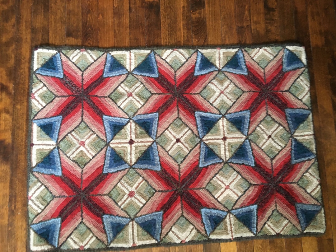 GEOMETRIC STAR hand hooked rug 24 x 36 New Earth Designs - Etsy Italia