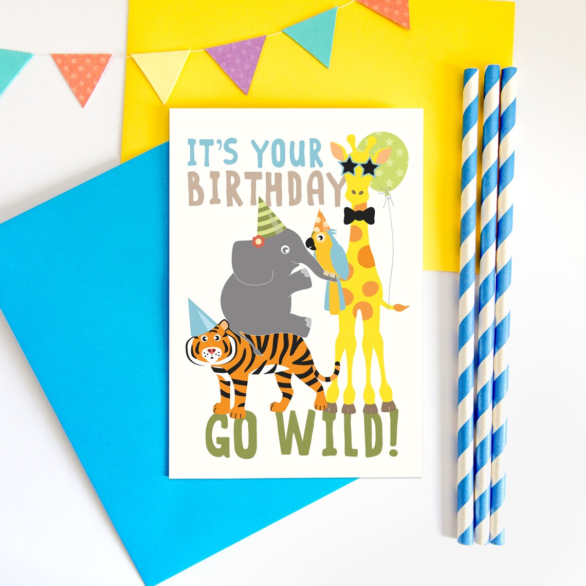 Go Wild Animal Birthday Card / Kids Birthday Card / Childrens | Etsy