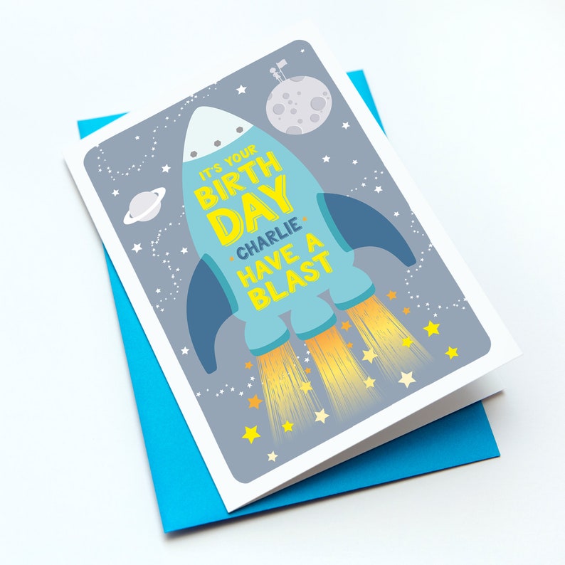 Rocket birthday card / Space Birthday Card / Boys Birthday | Etsy
