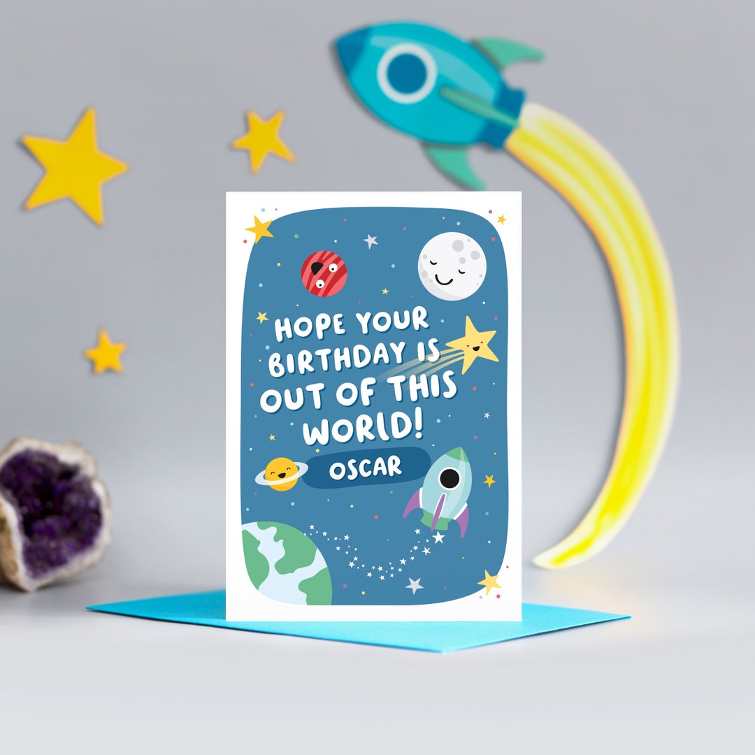 Childrens Space Birthday Card / Space Card / Personalised Birthday Card ...