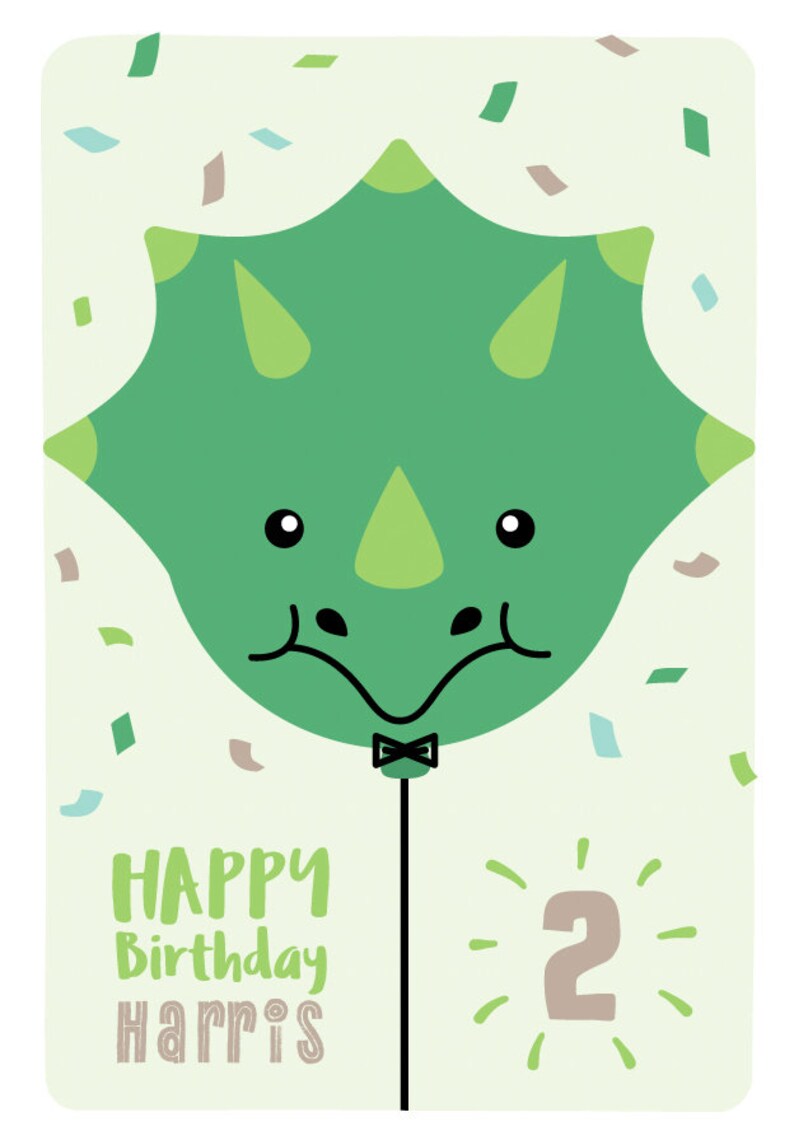 Dinosaur 3rd Birthday Card / Dinosaur Balloon Birthday Card / - Etsy UK