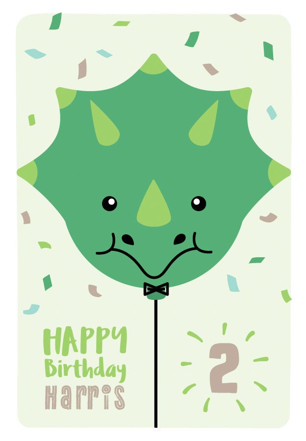 Dinosaur 3rd Birthday Card / Dinosaur Balloon Birthday Card / - Etsy UK