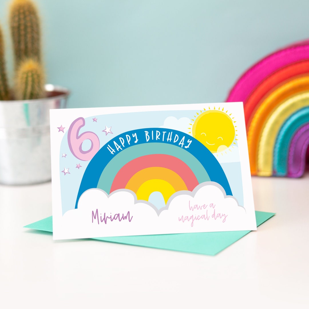 Rainbow Birthday Card / Girls Birthday Card / Age Birthday Card ...