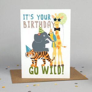 Go Wild Animal Birthday Card / Kids Birthday Card / Childrens - Etsy