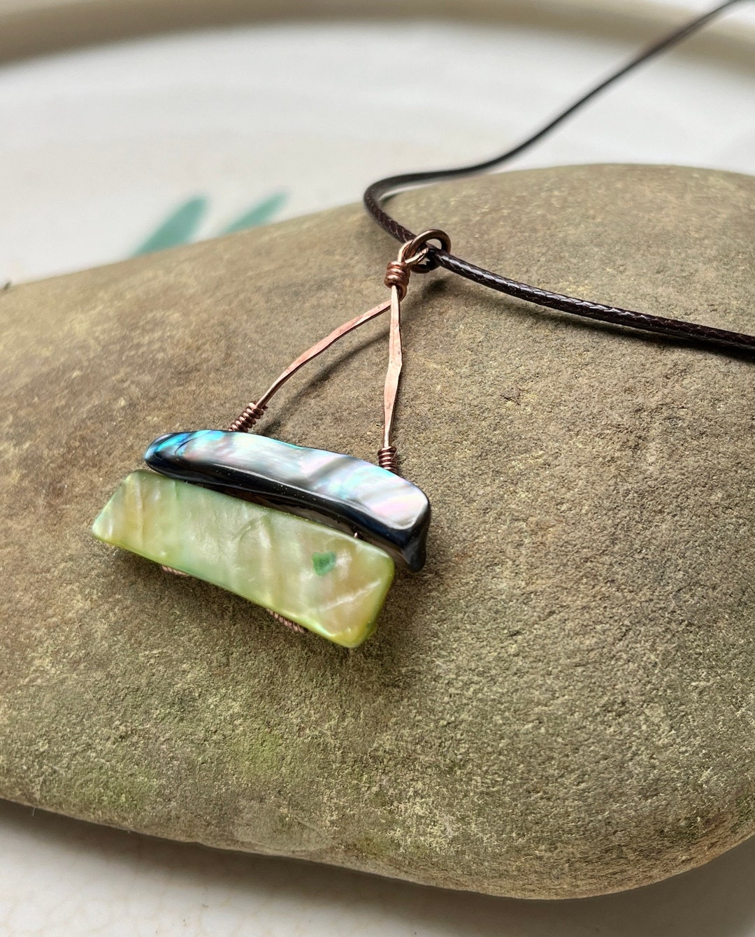 Primitive Abalone Shell Necklace Wrapped in Hammered Copper, Paua Shell ...