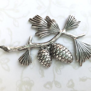 Silver Pine Cone Branch Lapel Pin, Brooch, Rustic, Woodland, Forest ...