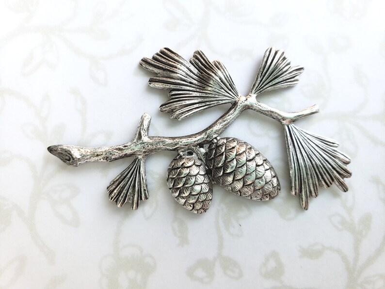Silver Pine Cone Branch Lapel Pin Brooch Rustic Woodland - Etsy