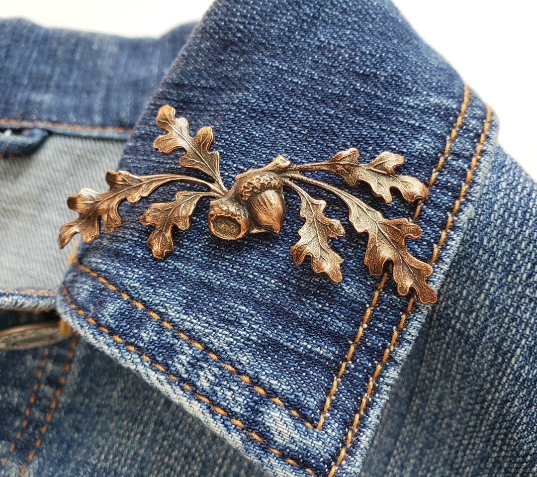 Large Copper Oak Leaf & Acorn Pin, Lapel Pin, Brooch, Autumn, Rustic ...