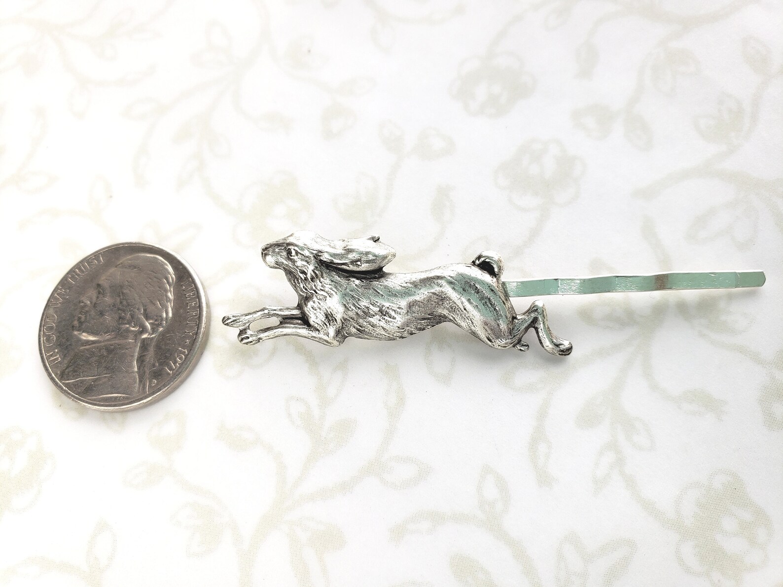 Silver Rabbit Hair Pins Set of 2 Spring Easter Bunny | Etsy