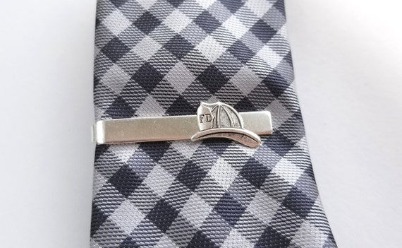Firefighter Tie Clip Silver Plated Brass Fireman Hat | Etsy