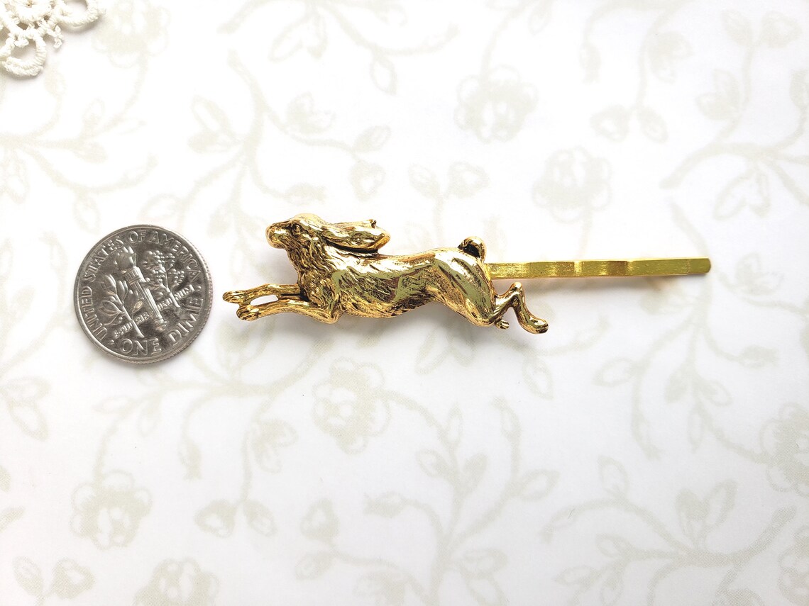 Rabbit Hair Pins 24k Gold Plated Set of Two Bunny - Etsy