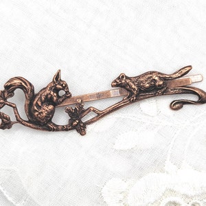Copper Squirrel and Acorn Hair Pin, Oak Tree Branch, Fall Bobby Pin ...