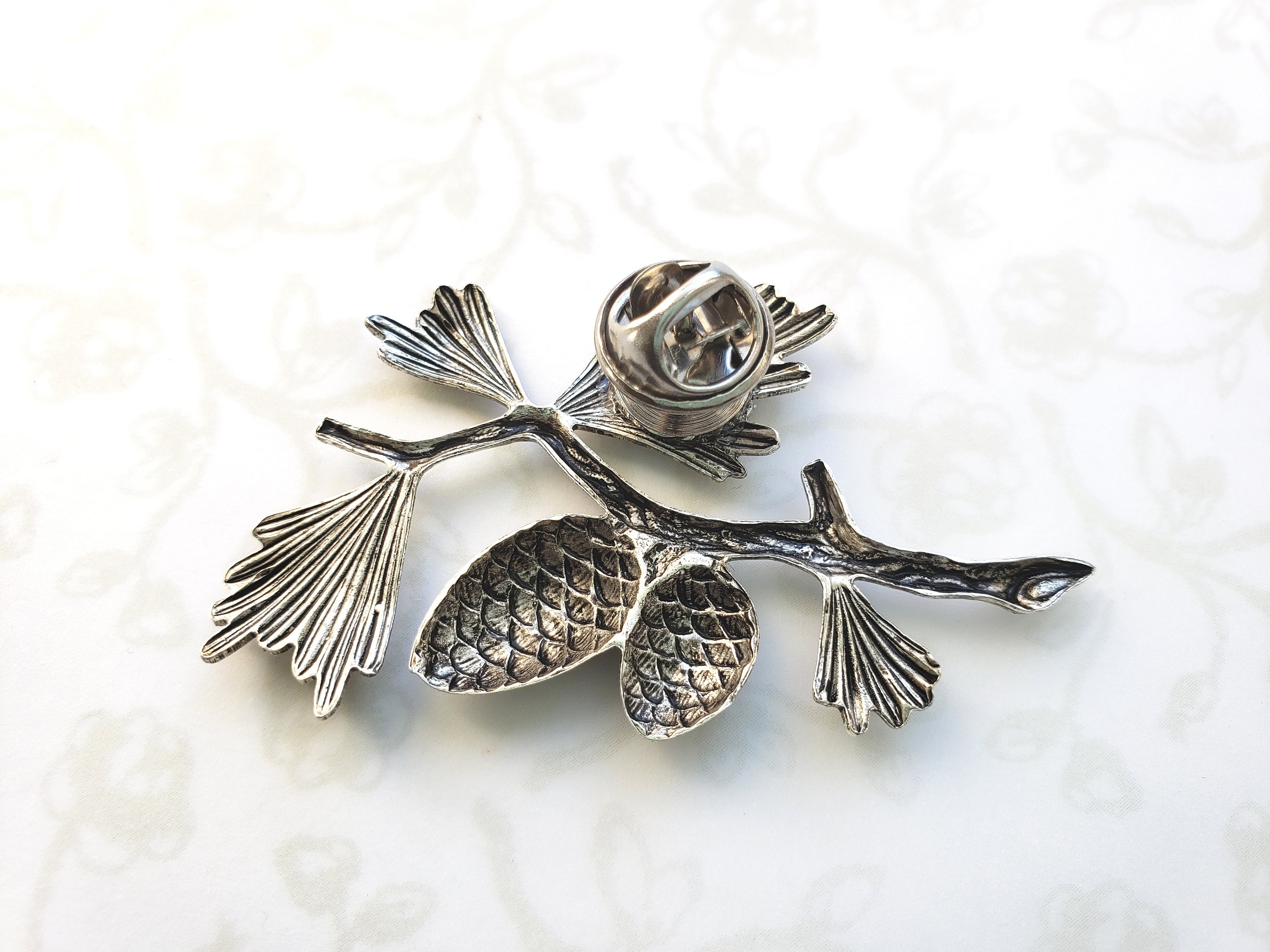 Silver Pine Cone Branch Lapel Pin Brooch Rustic Woodland - Etsy UK