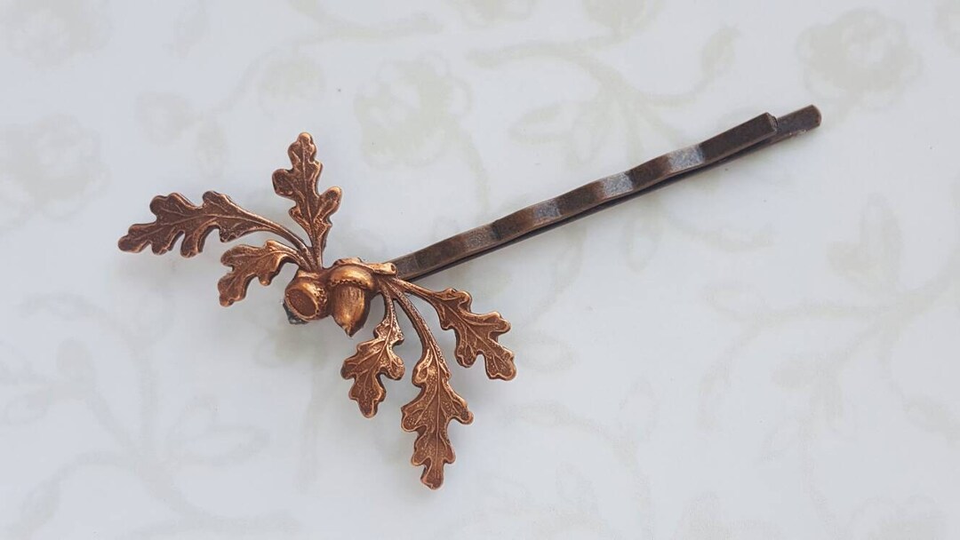 Copper Oak Leaves and Acorn Hair Pin Fall Bobby Pin - Etsy