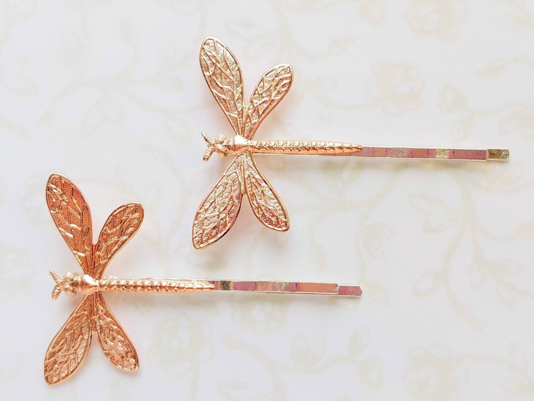 Dragonfly Bobby Pins, Rose Gold Set of 2, Woodland, Garden Wedding ...