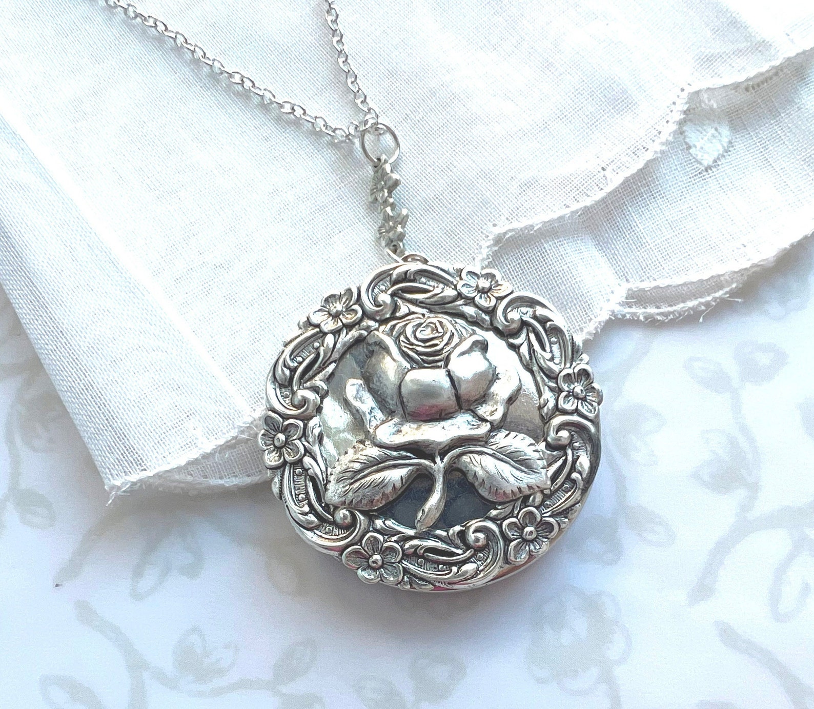 Silver Rose Locket With Floral Wreath Beauty and the Beast - Etsy