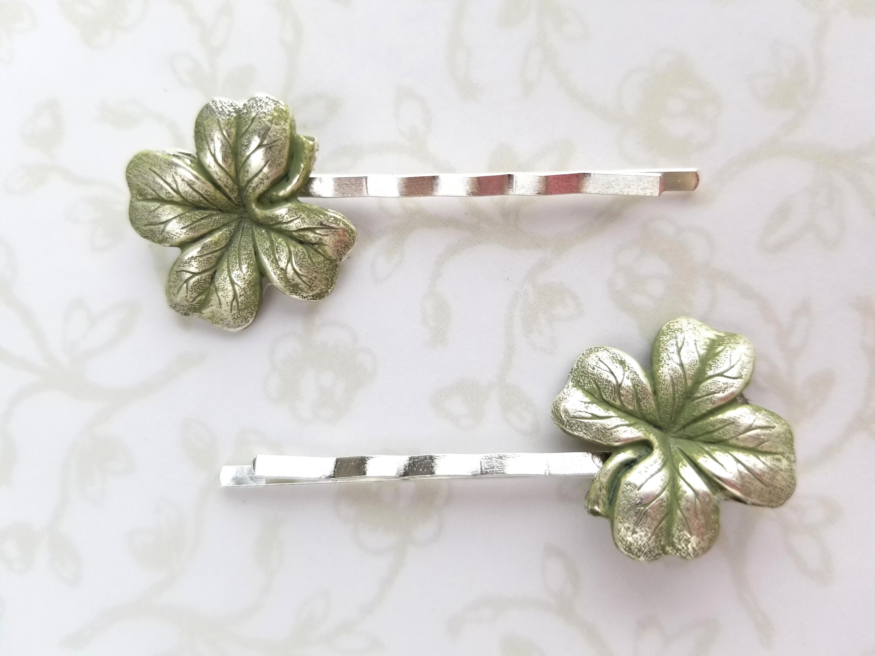 Lucky Four Leaf Clover Hairpin Set of Two in Green Patina St. | Etsy