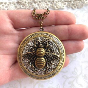 Large Bumble Bee Locket Antiqued Gold Brass With a Silver Wreath, Photo ...