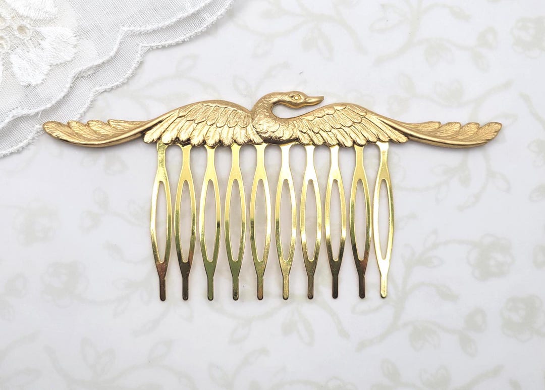 Gold Swan Hair Comb, Raw Brass, Elegant Bridal Hair, Swan Lake, O'dette ...
