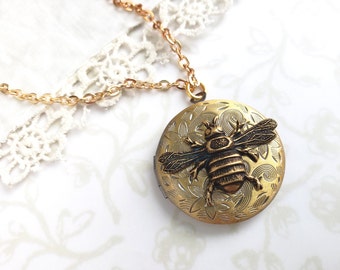 Bumble Bee Locket Antiqued Gold Brass Photo Locket Hidden | Etsy