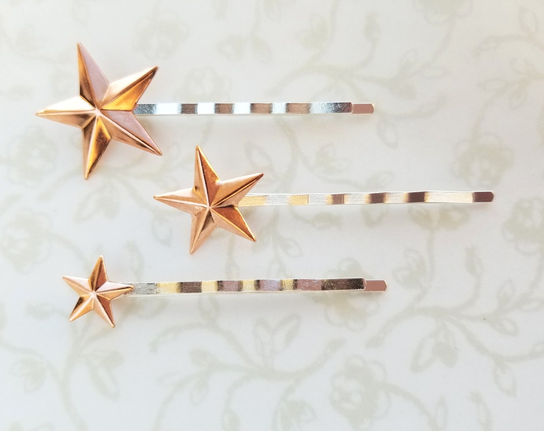 Rose Gold Star Hair Pins, Set of 3, Graduated Sizes, Bobby Pins ...
