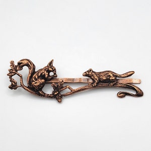Copper Squirrel and Acorn Hair Pin, Oak Tree Branch, Fall Bobby Pin ...