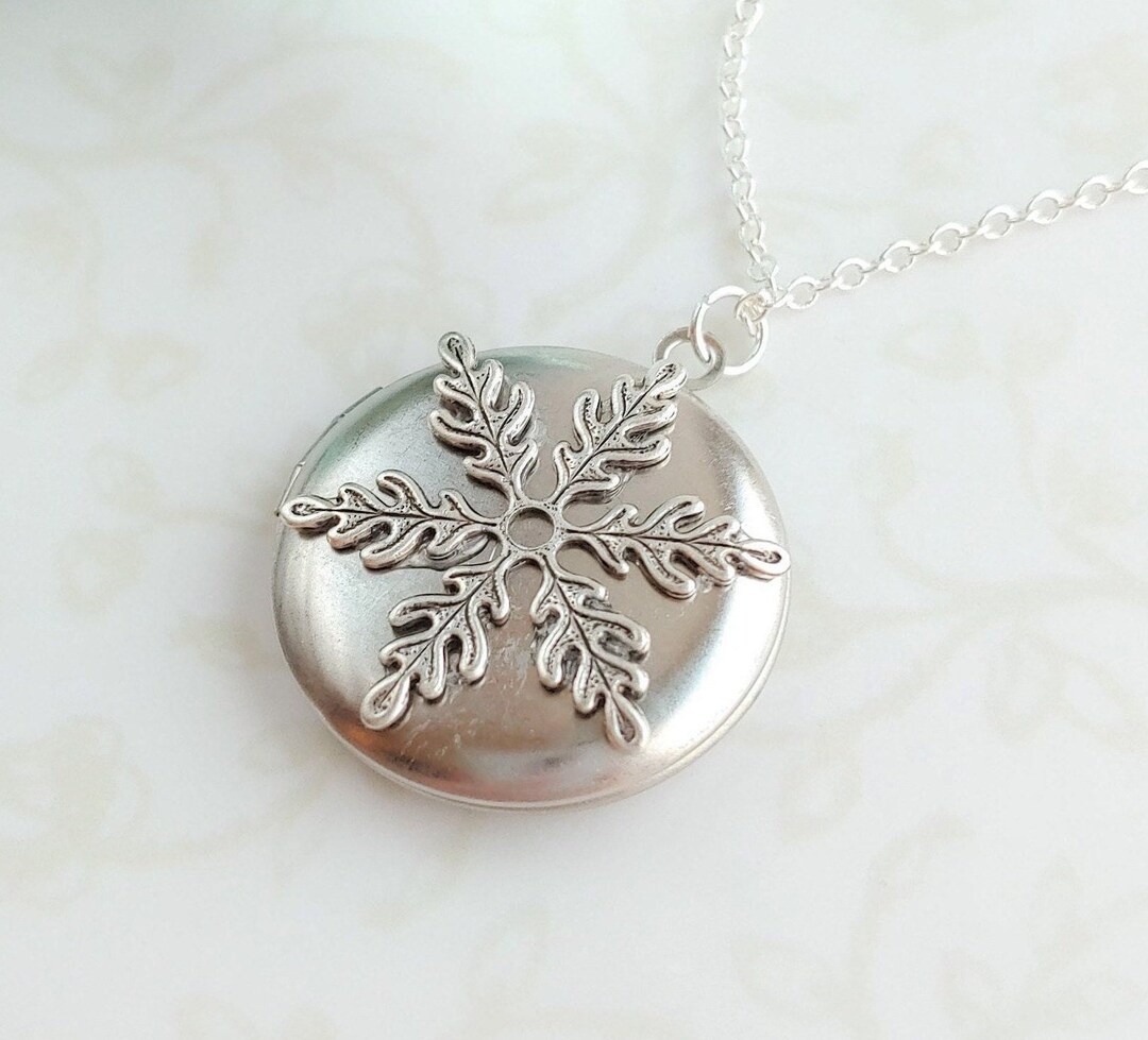 Silver Snowflake Locket Necklace, Winter, Ice, Photo, Hidden Message ...