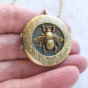 Bumble Bee Locket Antiqued Gold Brass Photo Locket, Hidden Message ...
