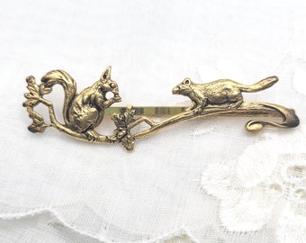 Silver Squirrel and Acorn Hair Pin, Oak Tree Branch, Fall Bobby Pin ...