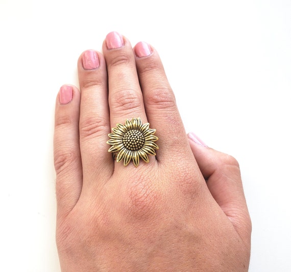 Sunflower Ring 24K Gold Plated Adjustable Fall Boho | Etsy