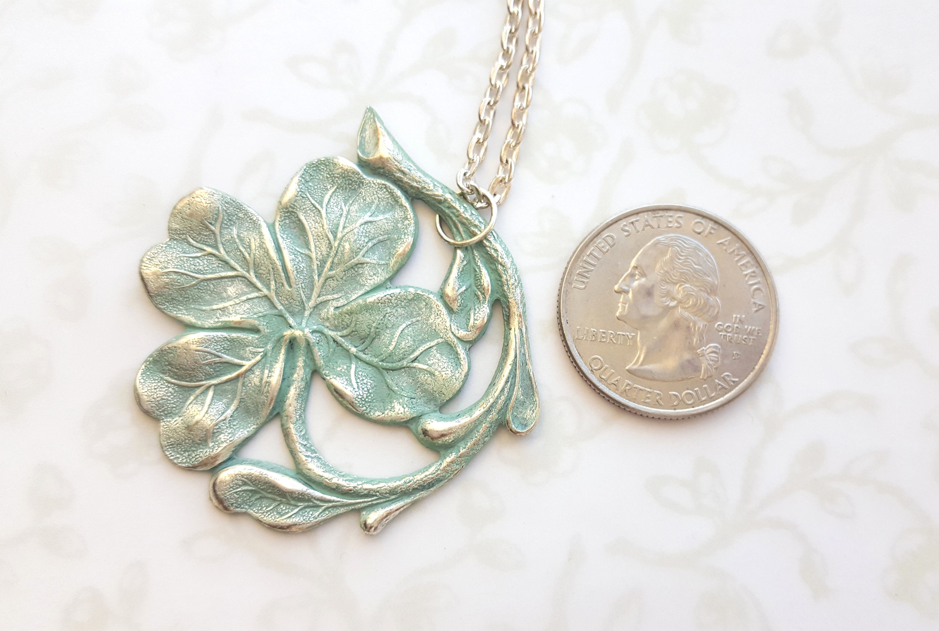 Four Leaf Clover Necklace in Turquoise Silver Green Irish | Etsy