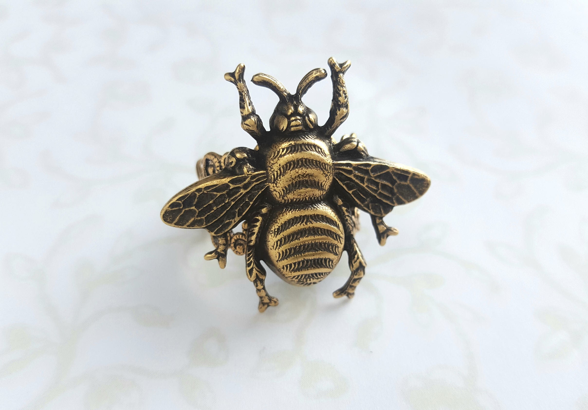 Large Bumble Bee Ring 24k Gold Antiqued Brass Adjustable Queen | Etsy