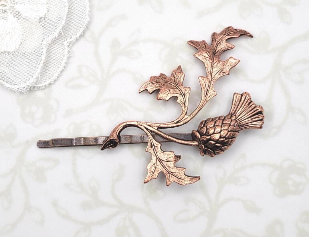 Copper Thistle Hairpin, Scottish Bobby Pin, Matte Rose Gold, Fall Leaf ...