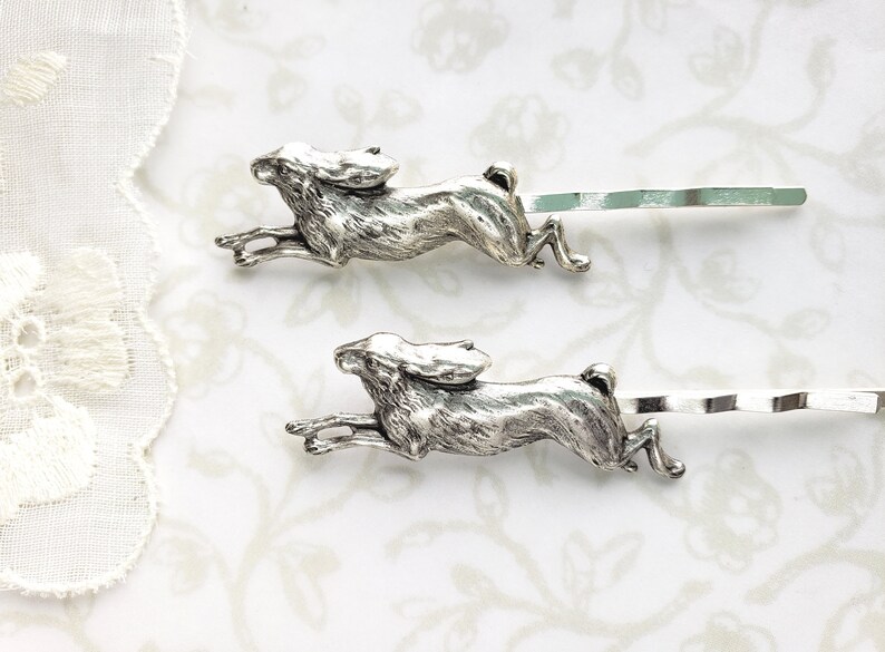 Silver Rabbit Hair Pins Set of 2 Spring Easter Bunny | Etsy