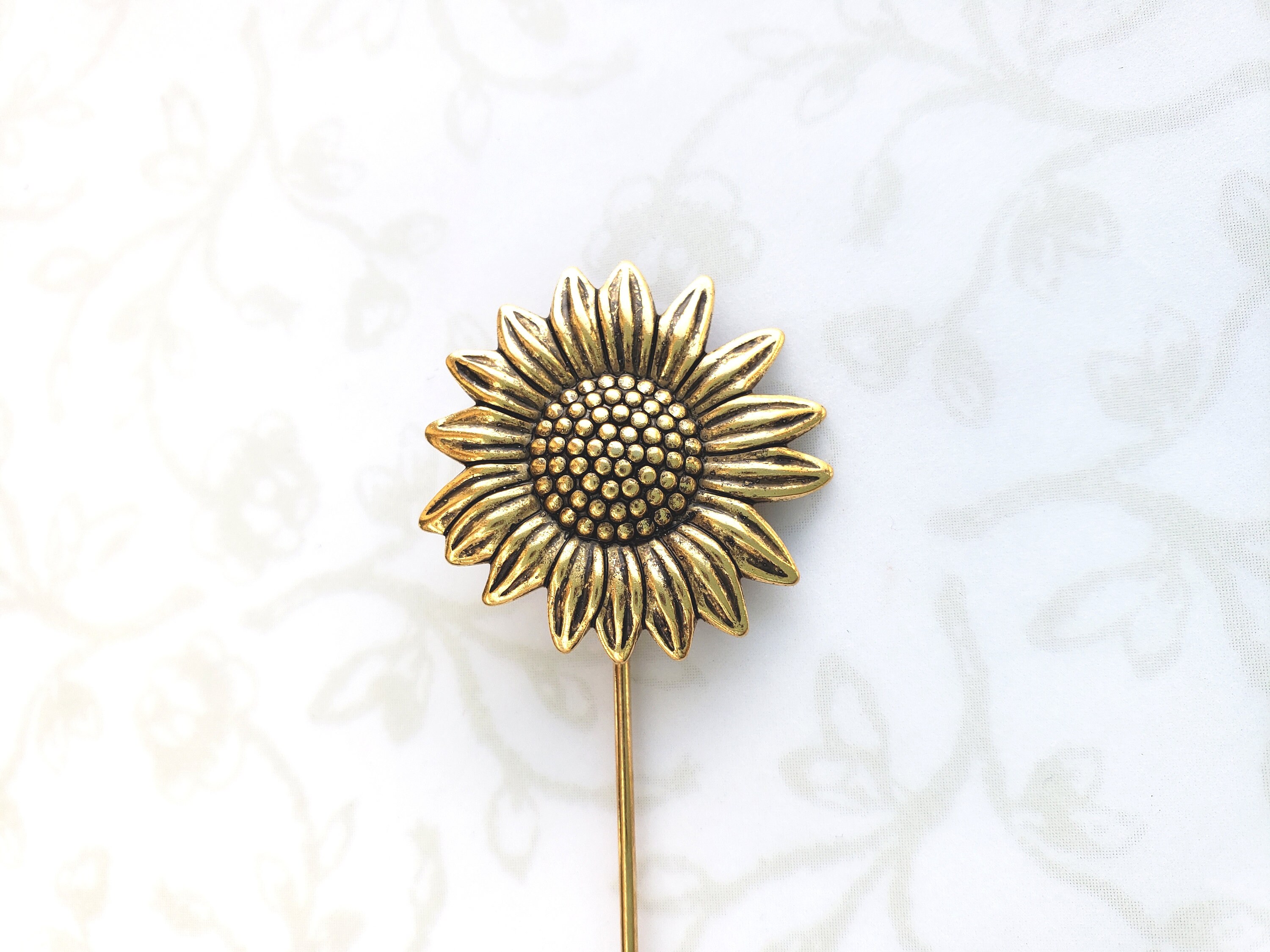 Gold Sunflower Stick Pin Lapel Pin 24k Gold Plated Brass | Etsy