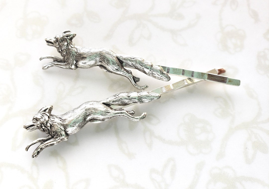 Silver Fox Hair Pins, Set of Two, Woodland Creature, Bobby Pins, Forest ...