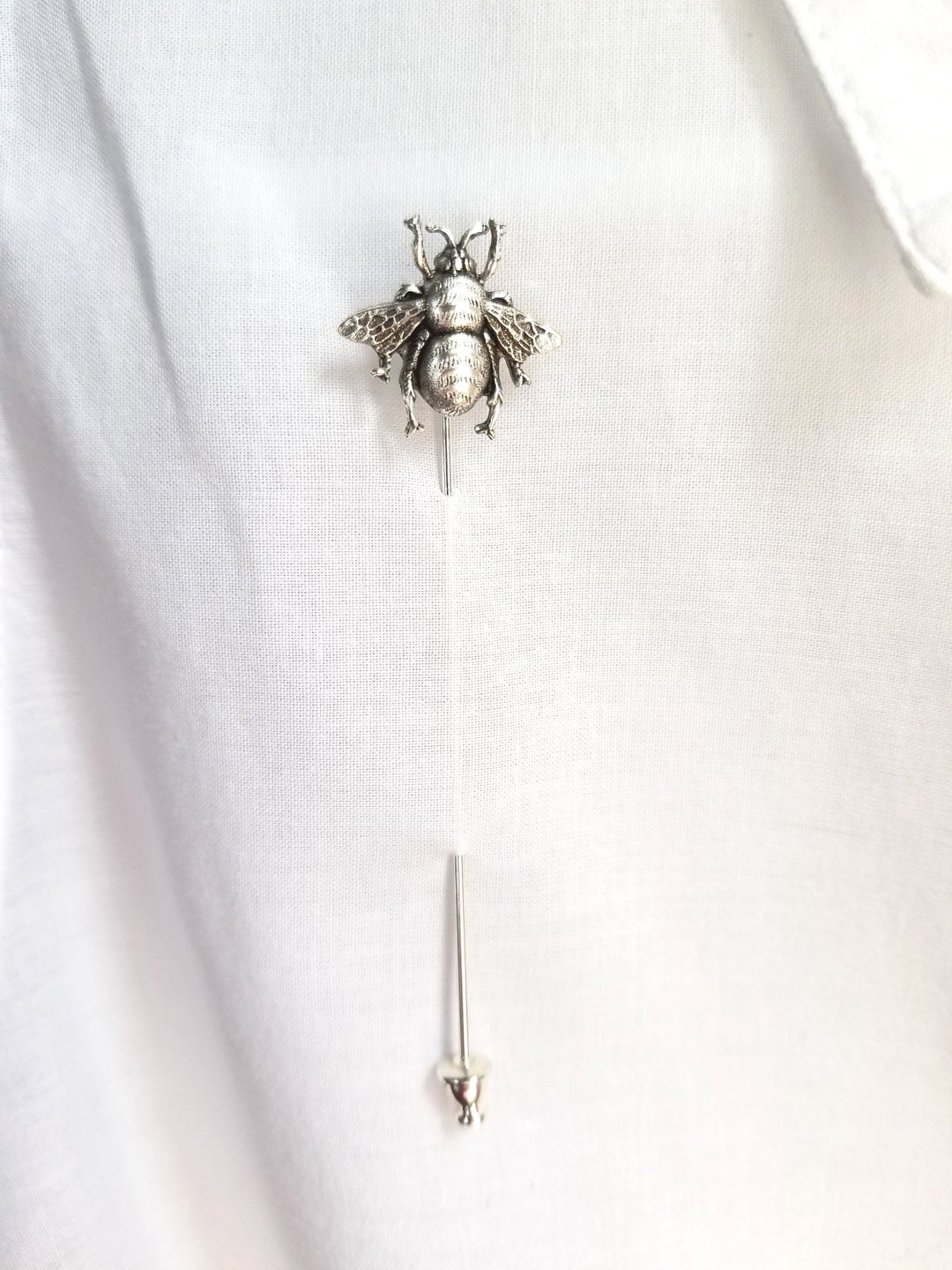 Bee Stick Pin, Silver Plated Lapel Pin, Woodland Garden, Boutonniere ...