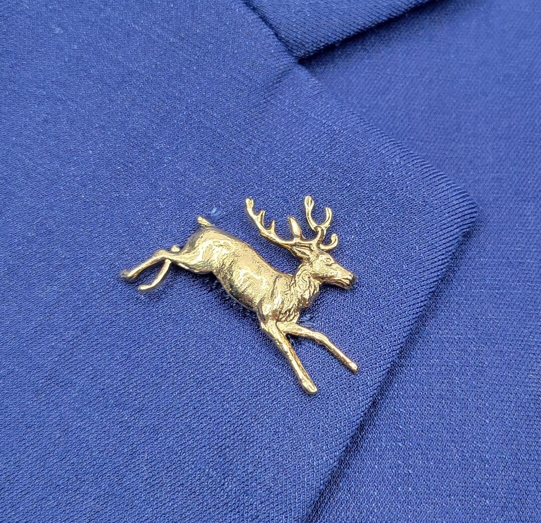 Small Gold Deer Lapel Pin, 24K Gold Tie Tack, Elegant Brooch, Stag ...