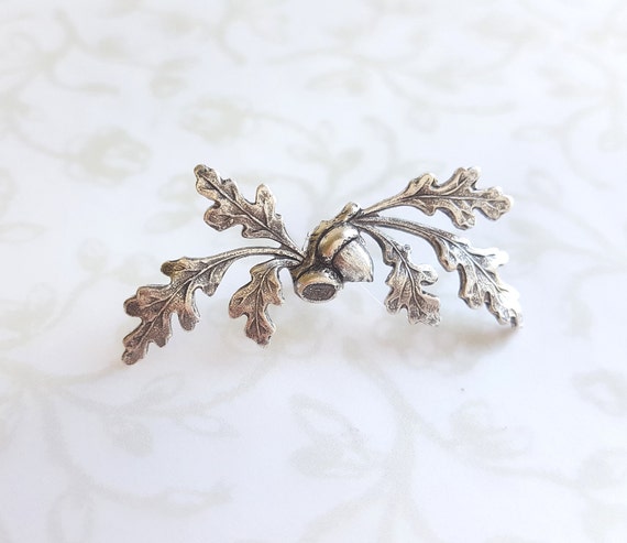 Silver Oak Leaves and Acorn Tie Tack Lapel Pin Brooch Tie | Etsy