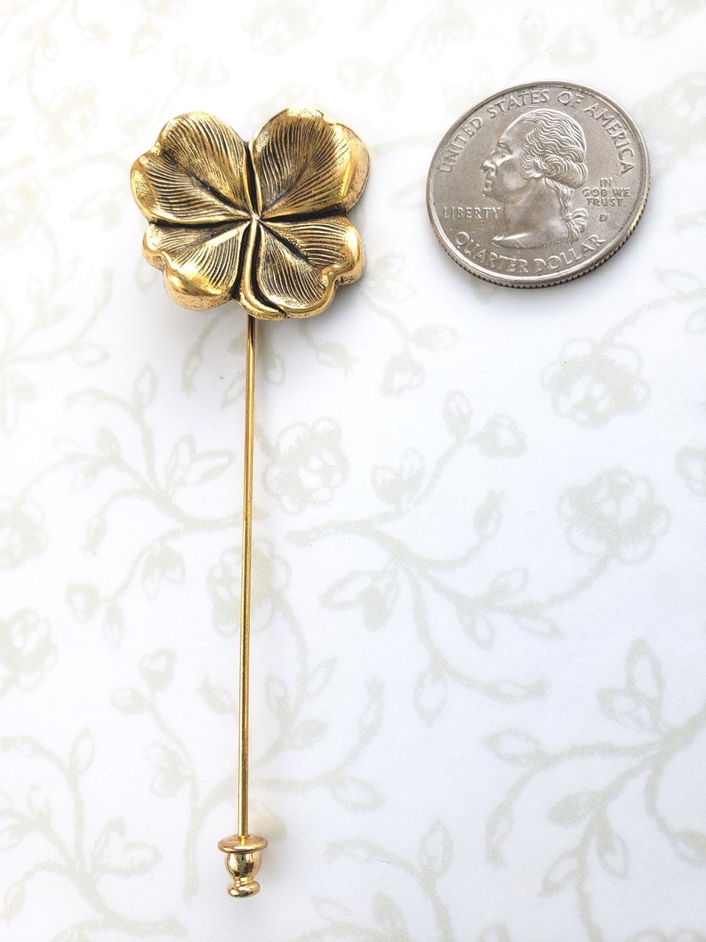 Gold Four Leaf Clover Stick Pin, Lapel Pin, Irish, St. Patrick's Day ...