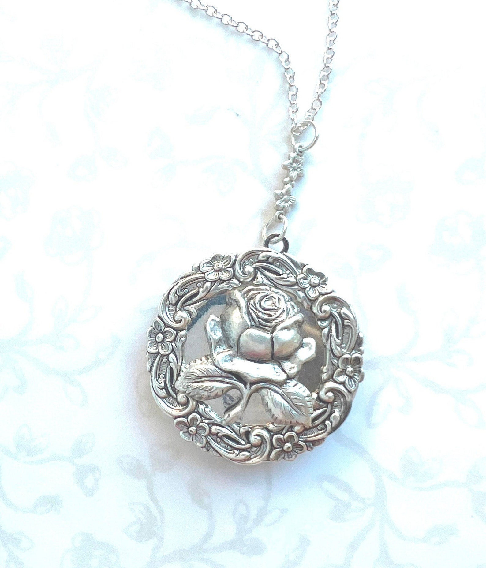 Silver Rose Locket With Floral Wreath Beauty and the Beast - Etsy