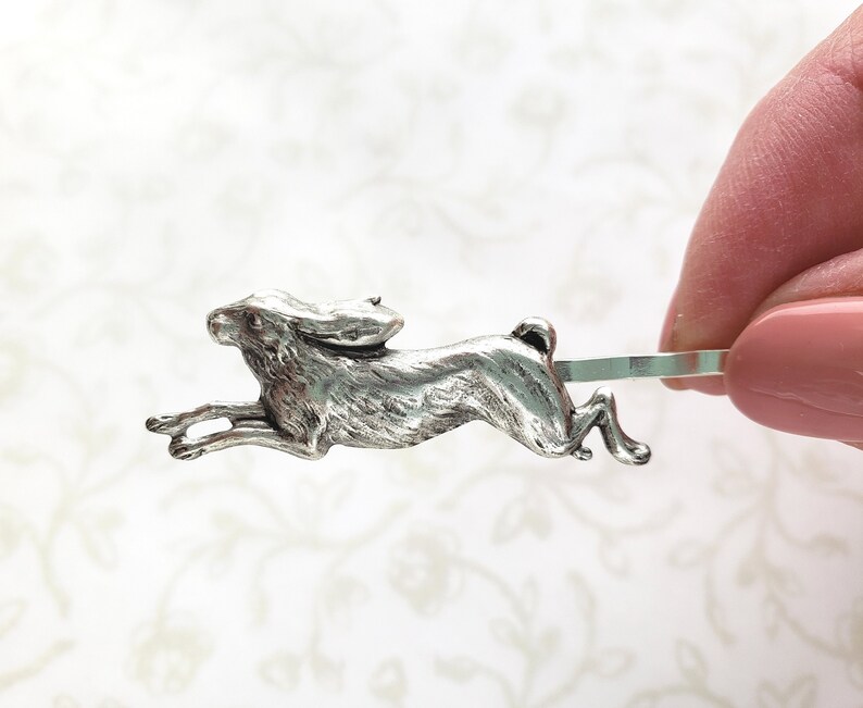 Silver Rabbit Hair Pins Set of 2 Spring Easter Bunny | Etsy