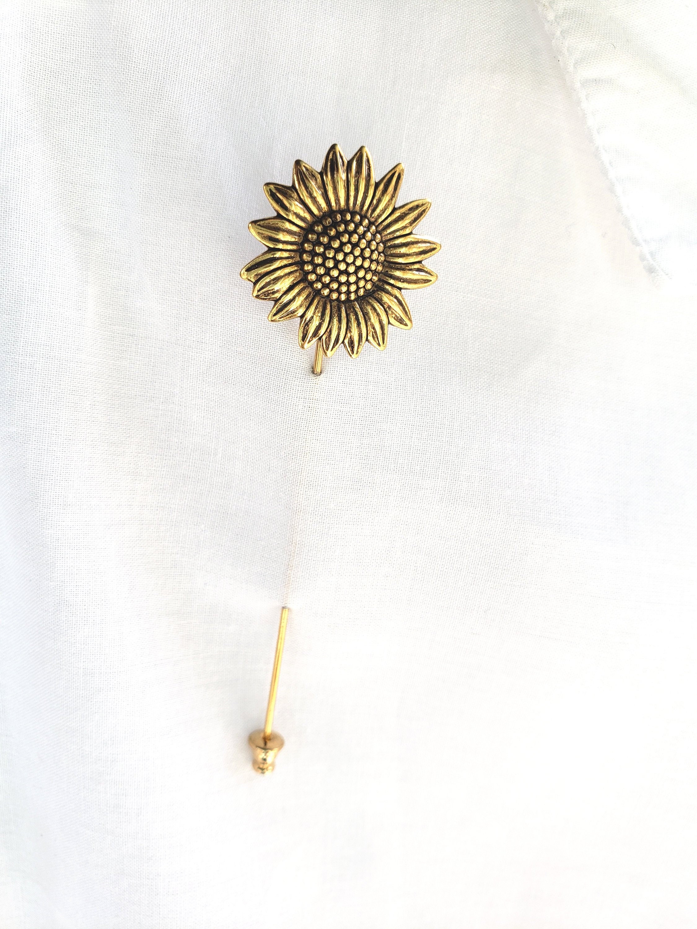 Gold Sunflower Stick Pin Lapel Pin 24k Gold Plated Brass | Etsy