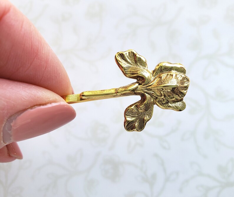 Iris Floral 24k Gold Hair Pins Bobby Pins Garden Wedding | Etsy