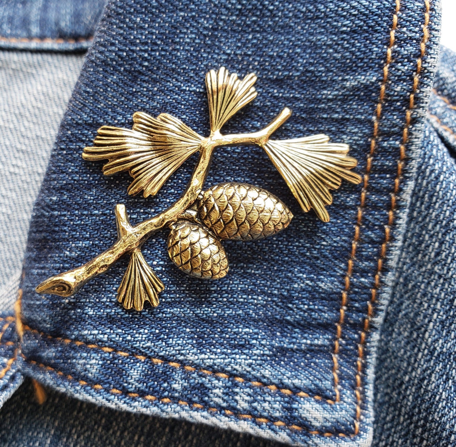 24k Gold Pine Cone Pine Tree Branch Lapel Pin Brooch - Etsy