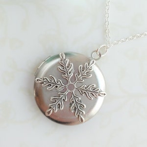 Silver Snowflake Locket Necklace, Winter, Ice, Photo, Hidden Message ...